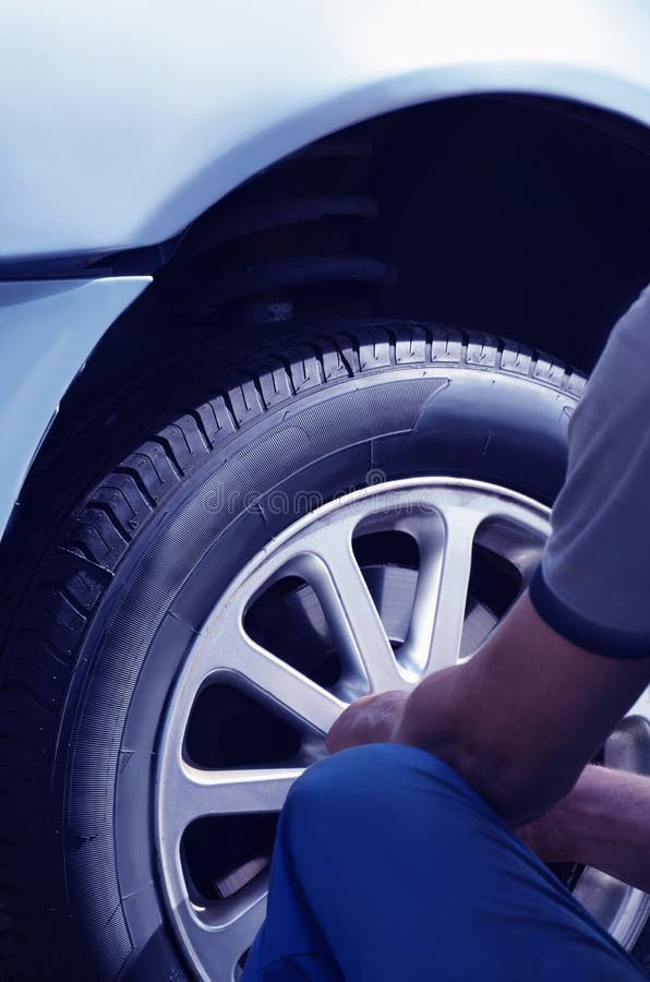 Replacing the Wheel in the Service Car Stock Image - Image of ...