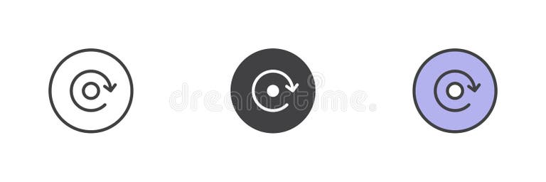 Replay Button Icon Set in Line, Solid and Filled Outline Style Stock ...