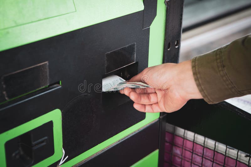 Replenishment of Dollars in Cash at ATM Money in Hand Stock Image ...