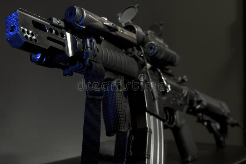 Replica Machine Gun Against a Smokey Dark Background Stock Image ...