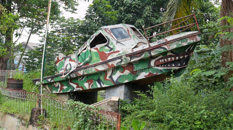 Replica of an Old Military Boat Placed in the Park Stock Image - Image ...