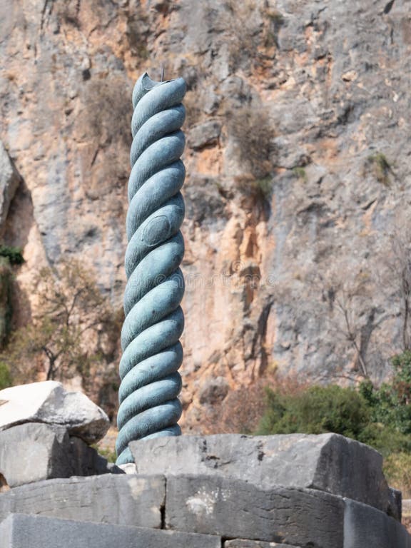 Replica of Serpent Column at Delphi, Greece Stock Photo - Image of ...