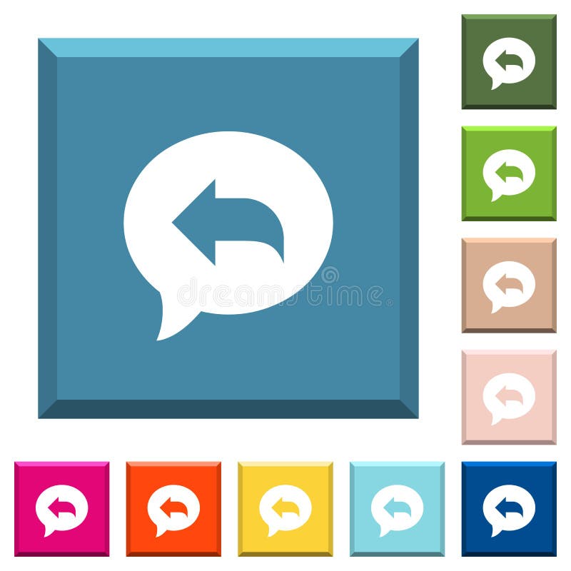 Reply Message White Icons on Edged Square Buttons Stock Vector ...