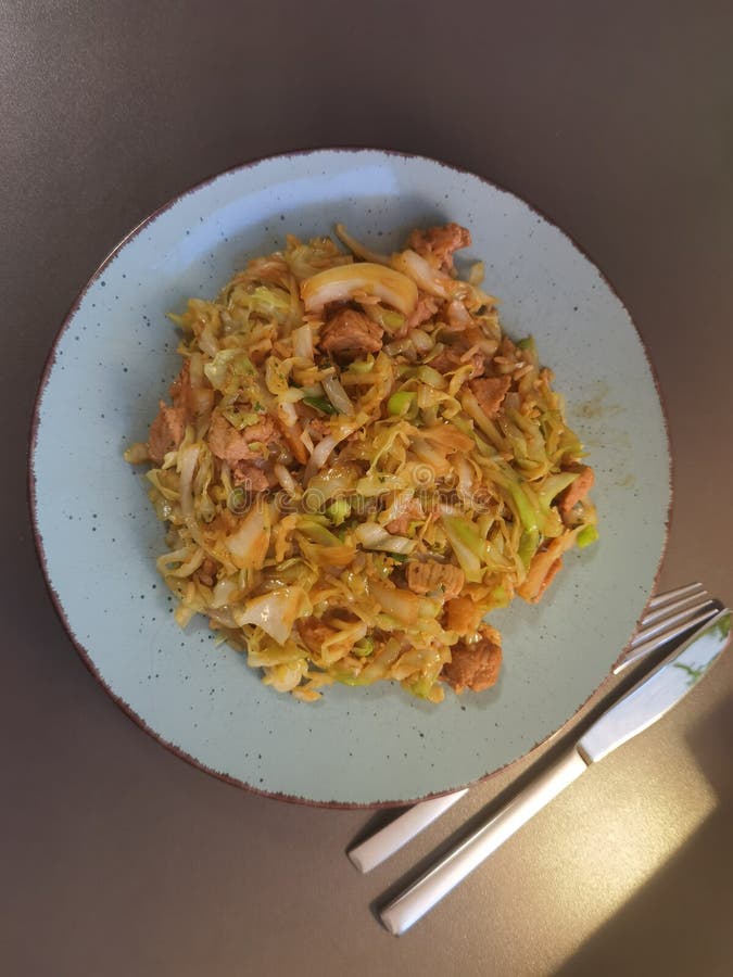 Repollo frito con pollo foto de archivo. Imagen de ensalada - 229074774