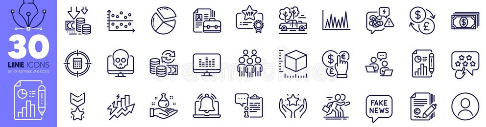 Report Document, Line Graph and Winner Medal Line Icons Pack. for Web ...