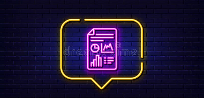 Report Document Line Icon. Column Graph Sign. Neon Light Speech Bubble ...