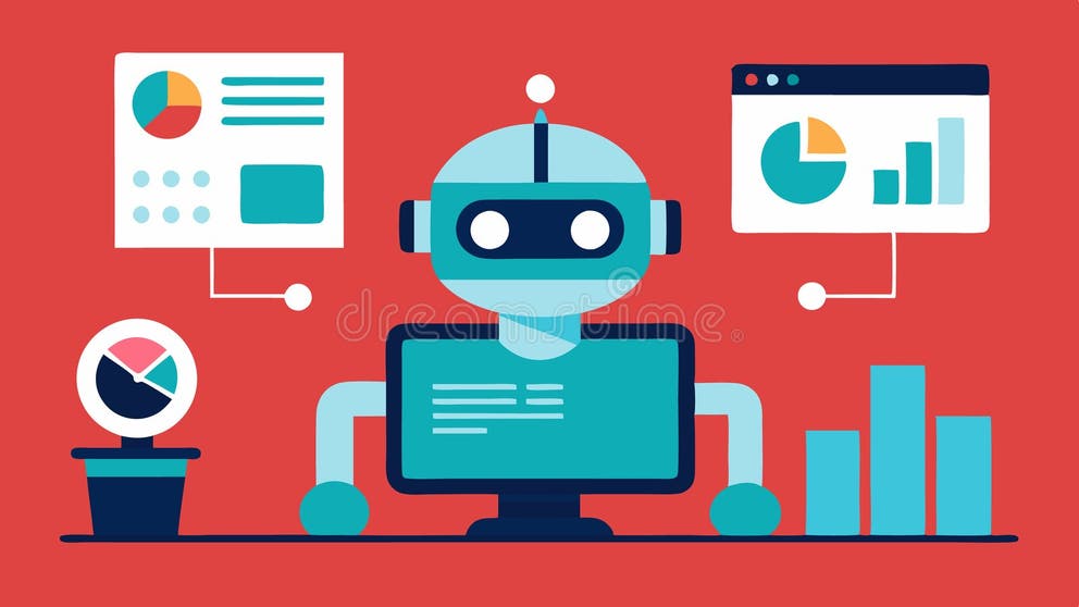 Report Generation a Robot Creating a Report on a Computer Watching ...