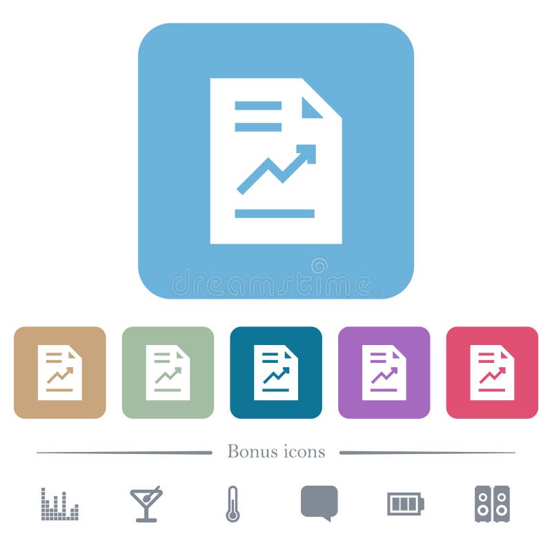Report with Graph Solid Flat Icons on Color Rounded Square Backgrounds ...