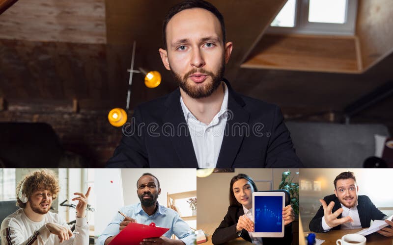 Headshot Screen Application View of Diverse Employees Have Work Web ...