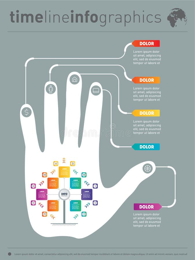 Report with Human Hand and Icons Set. Vector Infographic of Technology ...