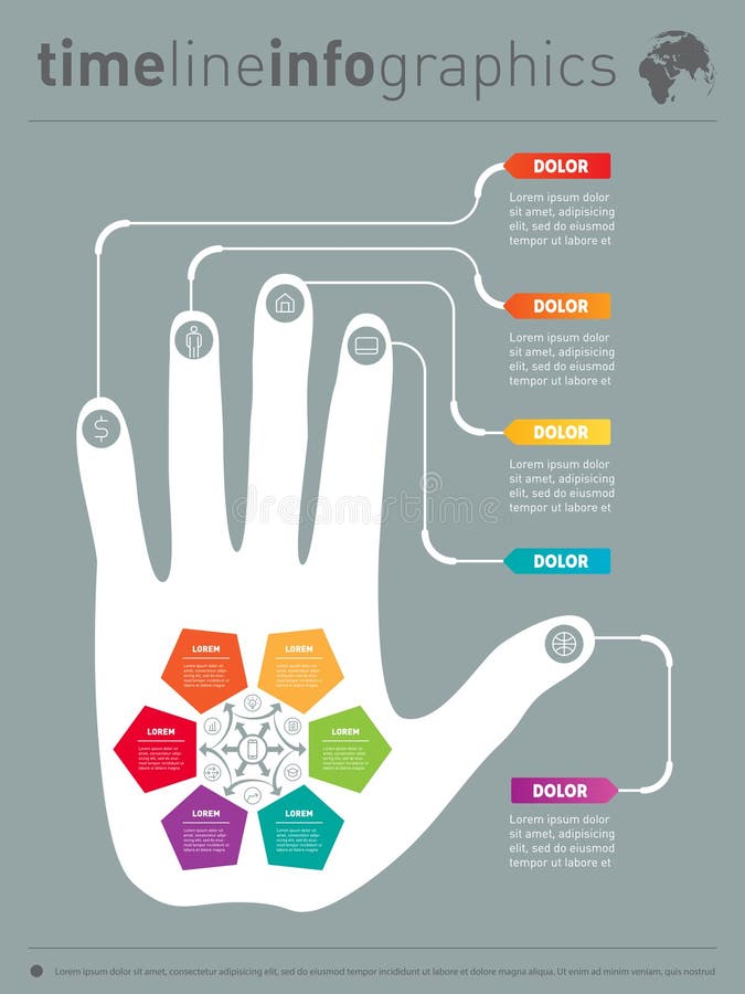 Report with Human Hand and Icons Set. Vector Infographic of Technology ...
