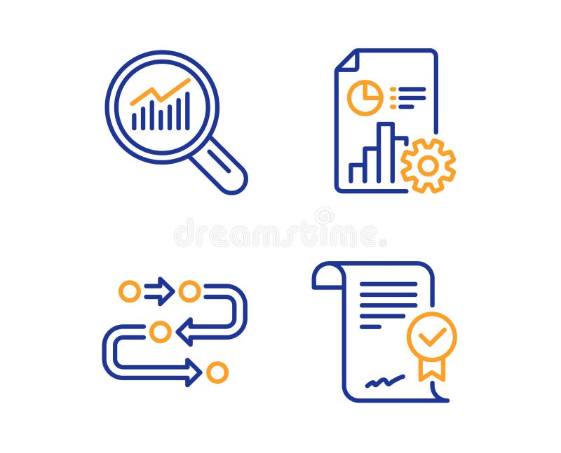 Report, Methodology and Data Analysis Icons Set. Approved Agreement ...