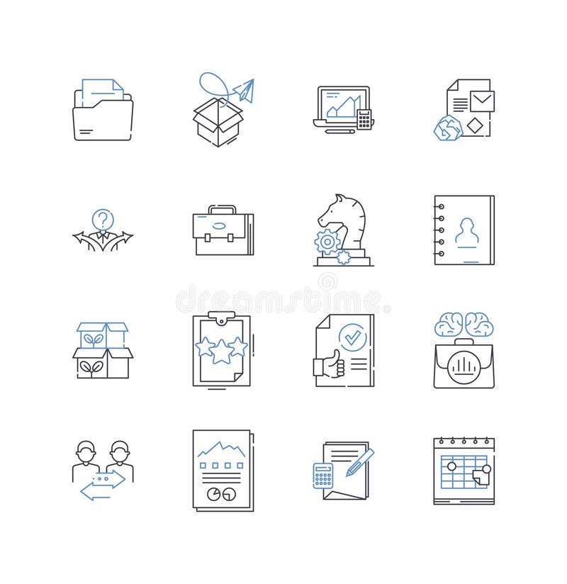 Report Processing Line Icons Collection Automation Analytics