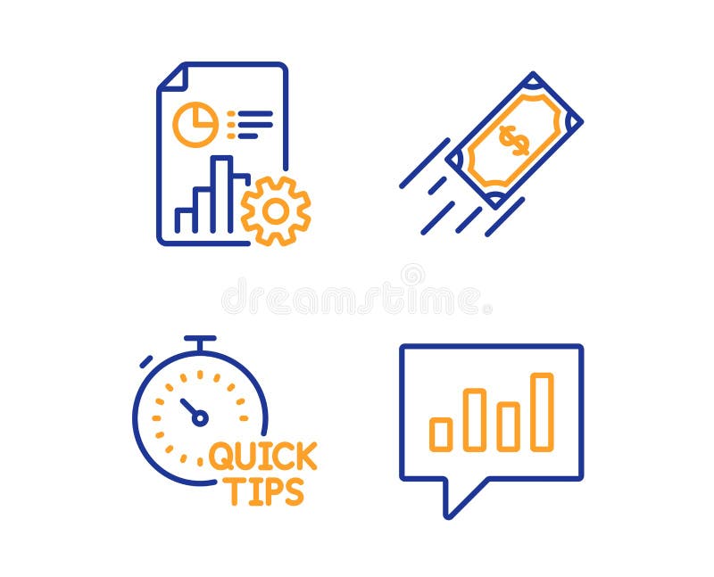 Report, Quick Tips and Fast Payment Icons Set. Analytical Chat Sign ...