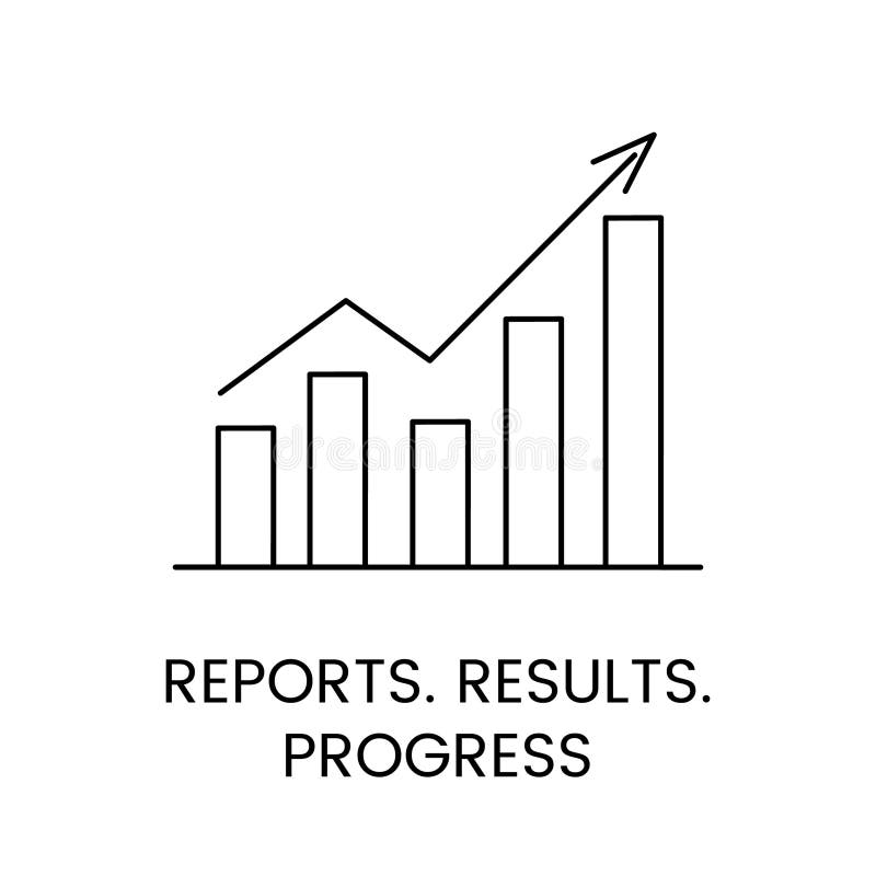 Report and Results, Progress Line Icon in Vector, Arrow Chart ...