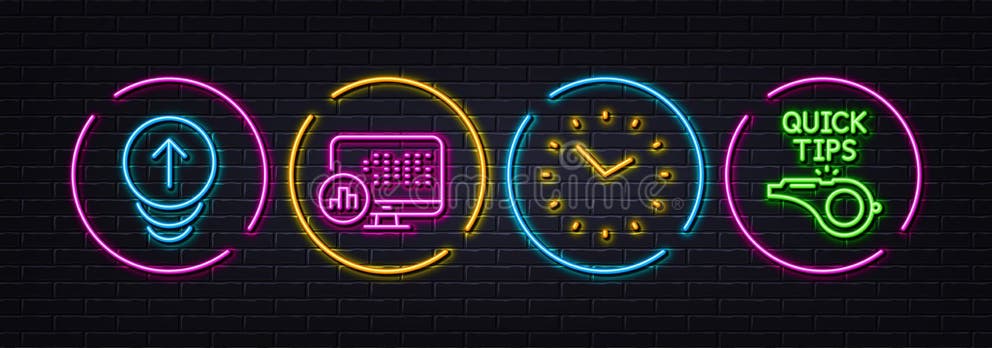 Report Statistics, Swipe Up and Time Minimal Line Icons. for Web Application, Printing. Neon ...