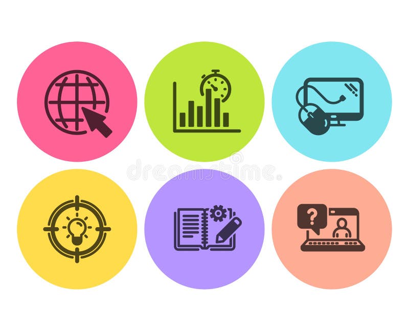 Report Timer, Idea and Computer Mouse Icons Set. Engineering Documentation, Internet and Faq ...