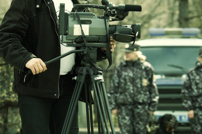 Tv reportage stock image. Image of cameraman, people, shooting - 782793