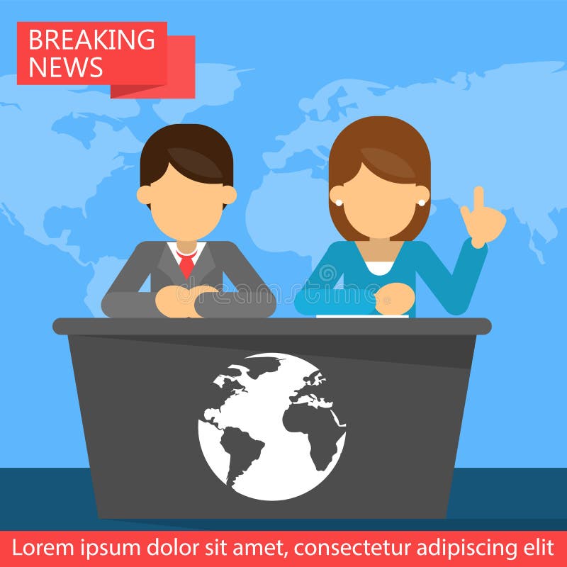 Reporter Character on Live News. TV Program Stock Illustration ...