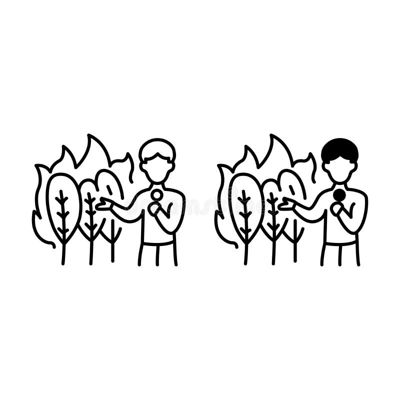 Reporter and Forest Fire Scene Outline and Glyph Icons Stock Vector ...
