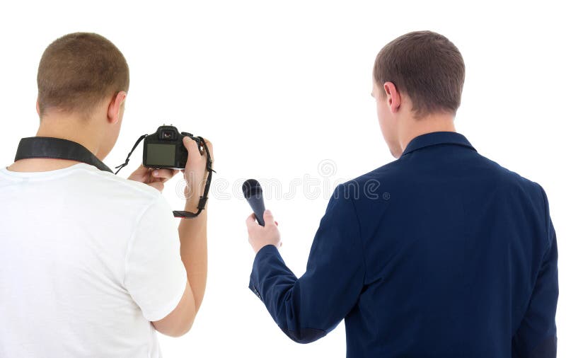 Reporter with Microphone and Photographer with Camera Stock Image ...