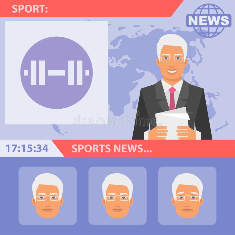 Reporter and sports news stock vector. Illustration of gray - 64163096