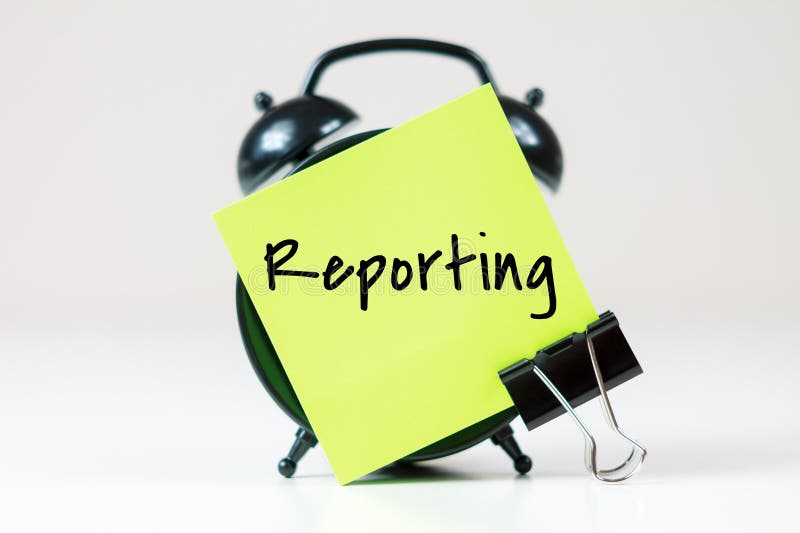 Reporting Inscription on Paper with Alarm Clock Stock Image - Image of ...