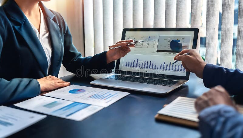 Reports and Discussing Over Computer Laptop Stock Illustration ...