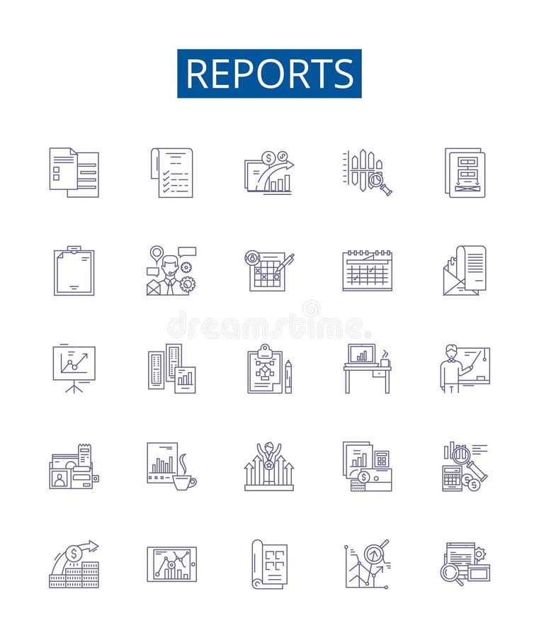 Reports Line Icons Signs Set. Design Collection of Records, Surveys ... Reports Line Icons Signs Set. Design Collection of Records, Surveys ...