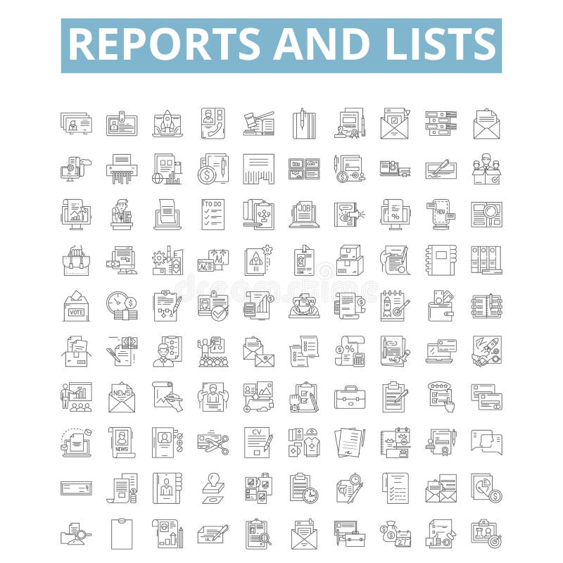 Reports and Lists Icons, Line Symbols, Web Signs, Vector Set, Isolated ...
