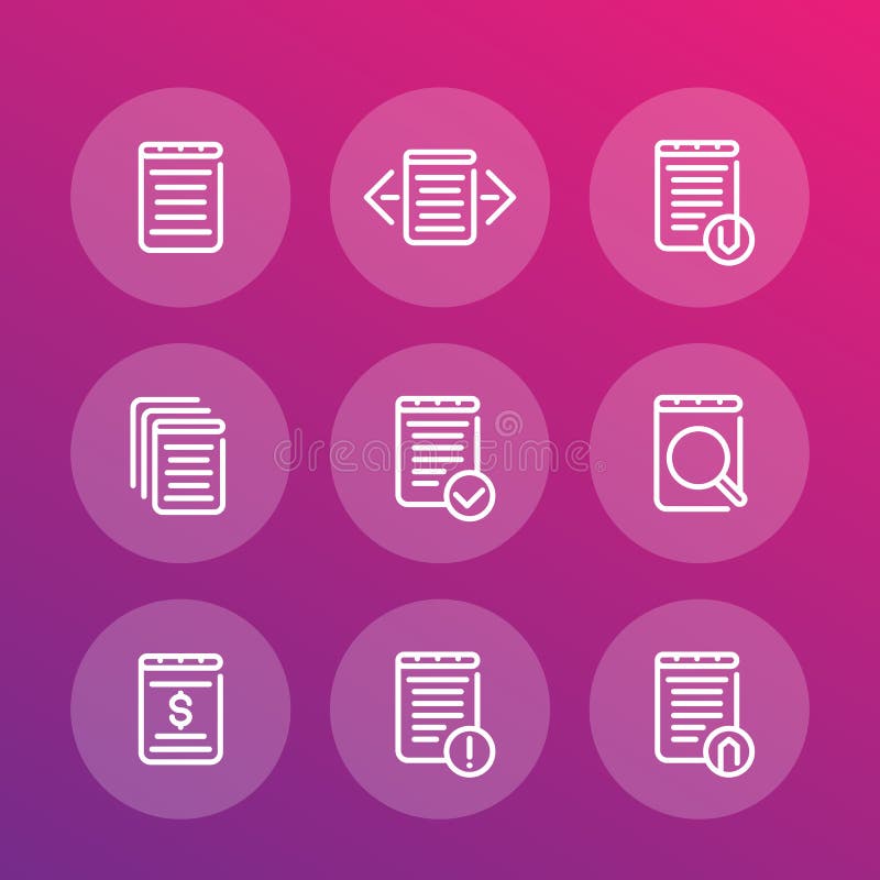 Reports, Records, Documents Line Icons Set Stock Vector - Illustration ...