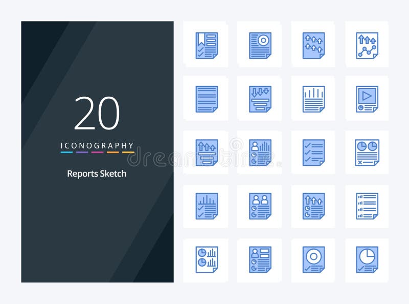 20 Reports Sketch Blue Color Icon for Presentation Stock Vector ...