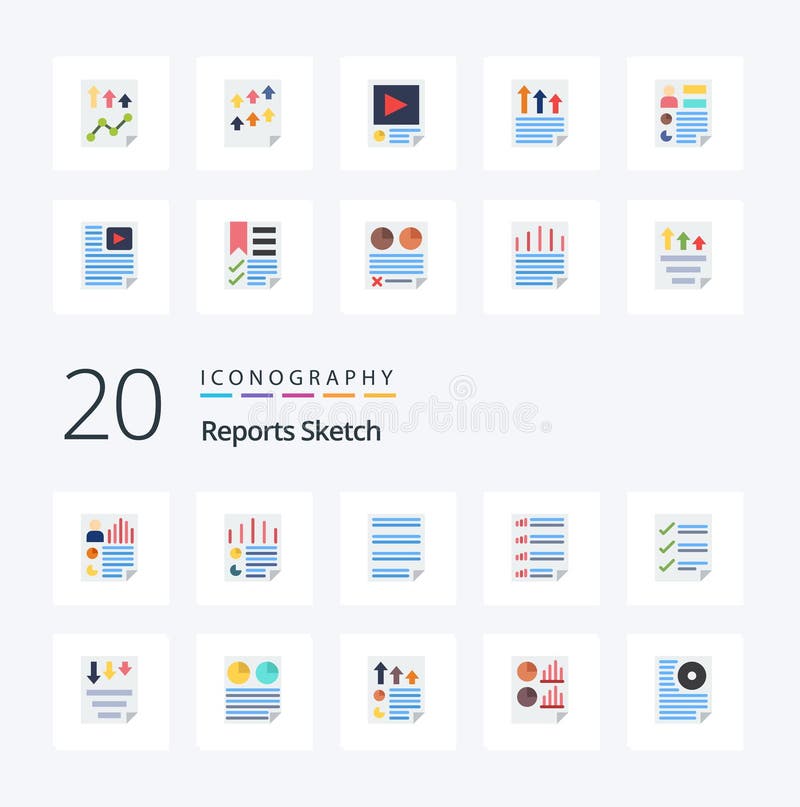 20 Reports Sketch Flat Color Icon Pack Like Document Checkmarks Page ...