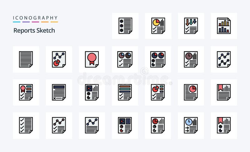 25 Reports Sketch Line Filled Style Icon Pack. Vector Iconography ...