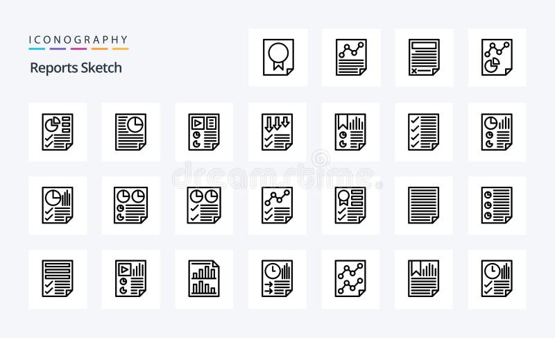 25 Reports Sketch Line Icon Pack Stock Vector - Illustration of report ...