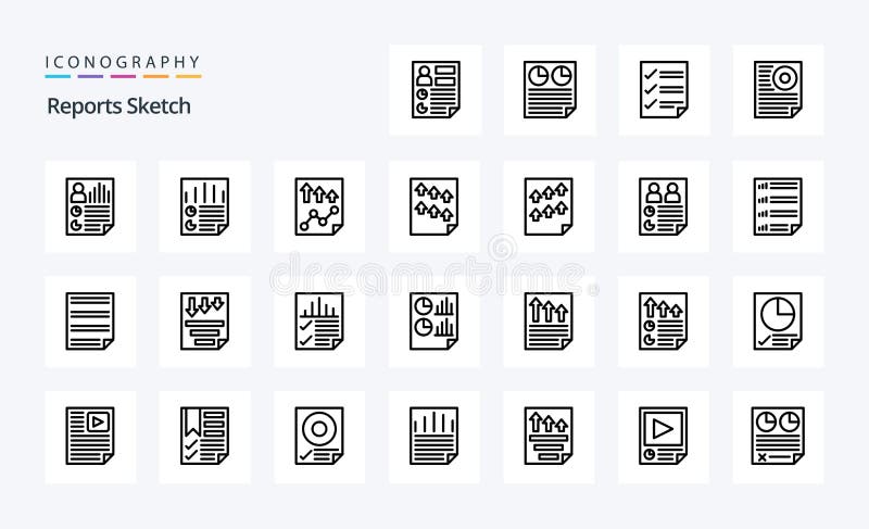 25 Reports Sketch Line Icon Pack Stock Vector - Illustration of page ...