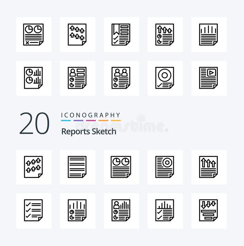 20 Reports Sketch Line Icon Pack Like Page Data Paper Report Homework ...