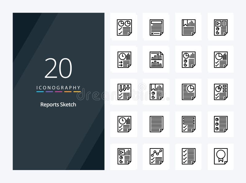 20 Reports Sketch Outline Icon for Presentation Stock Vector ...