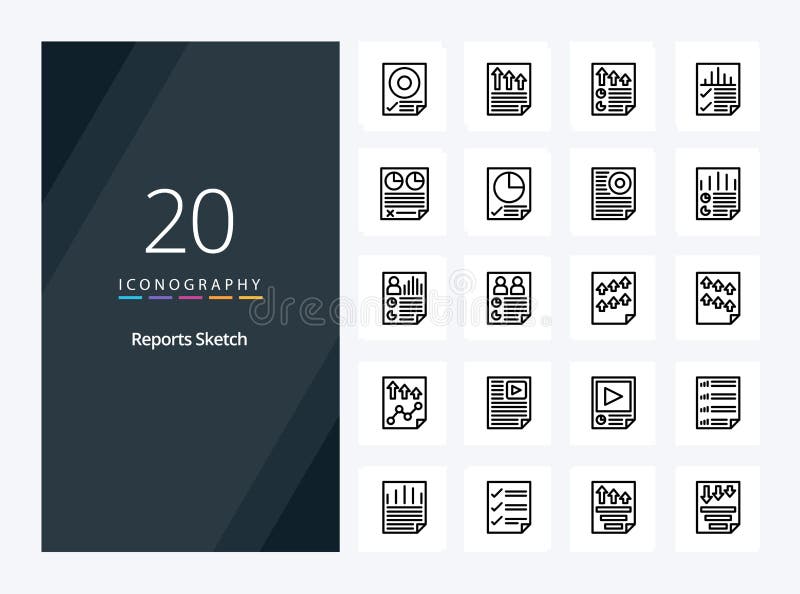 20 Reports Sketch Outline Icon for Presentation Stock Vector ...