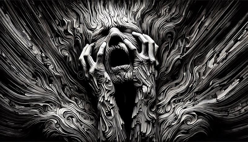 Represent Human Fear As Dense, Distorted Forms with Dark Tones, Sharp ...