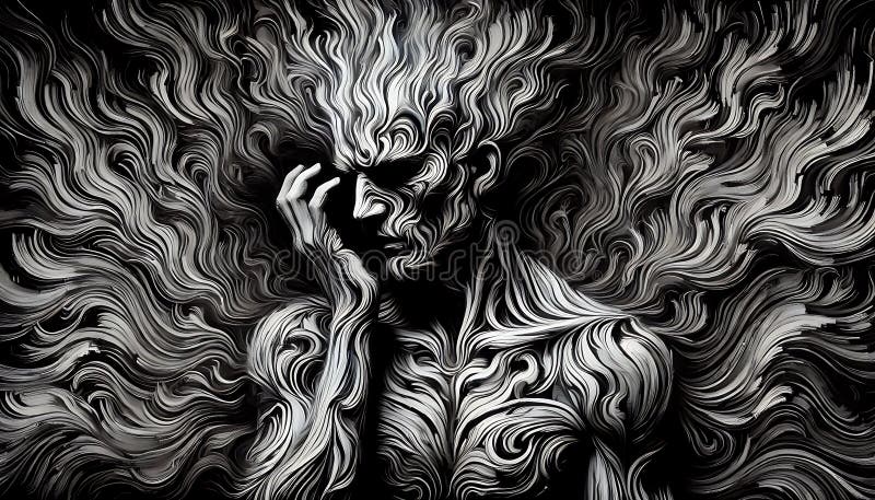 Represent Human Fear As Dense, Distorted Forms with Dark Tones, Sharp ...