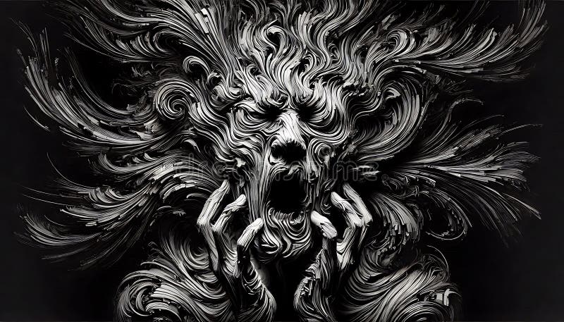 Represent Human Fear As Dense, Distorted Forms with Dark Tones, Sharp ...