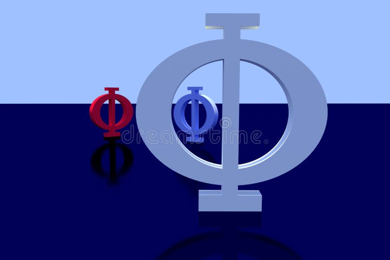 Representación 3D De La PHI Griega De La Mayúscula Stock de ilustración ...