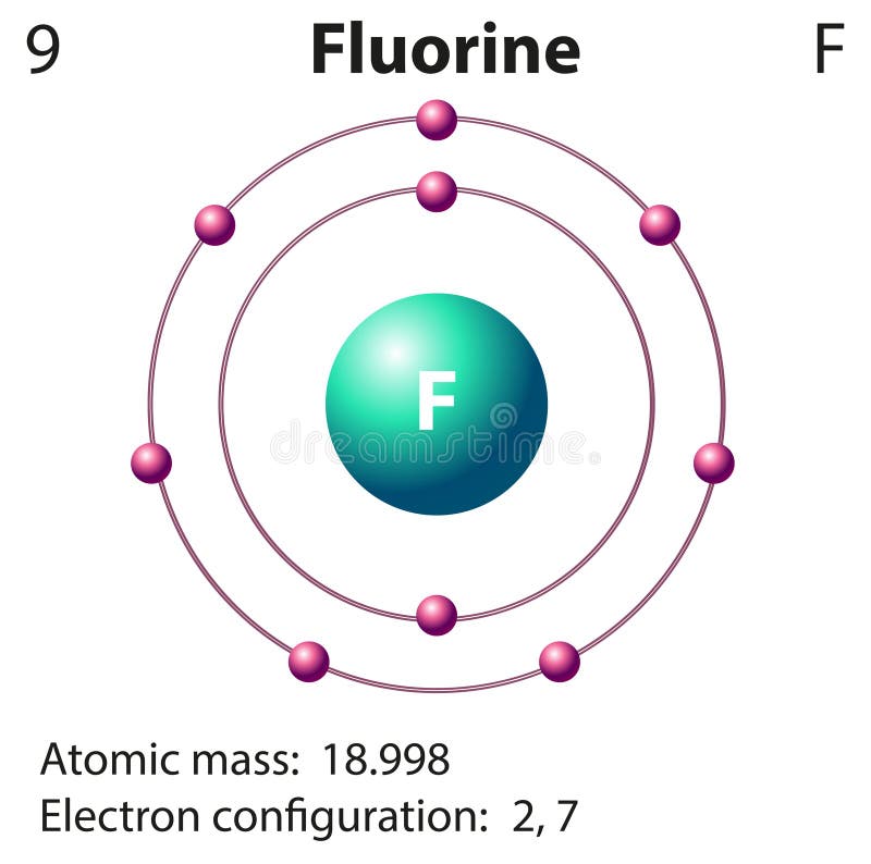 Modelo De Atom Bohr Del Flúor Con El Protón, El Neutrón Y El Electrón ...