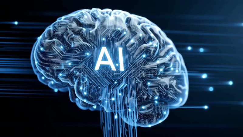 Representation of AI Technology with a Glowing Digital Brain Showcasing Neural Network ...