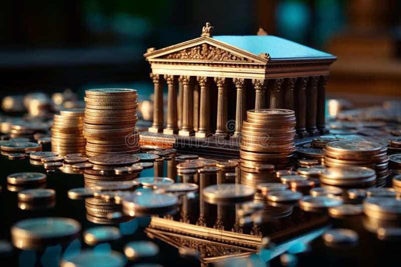 Representation of Banking System, Bank Symbol with Coin Stack Stock ...