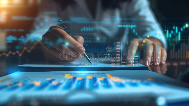 Representation of Business Analytics, Featuring a Person S Hand Using a ...