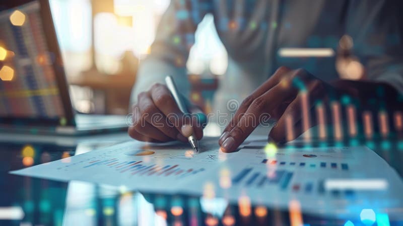 Representation of Business Analytics, Featuring a Person S Hand Using a ...