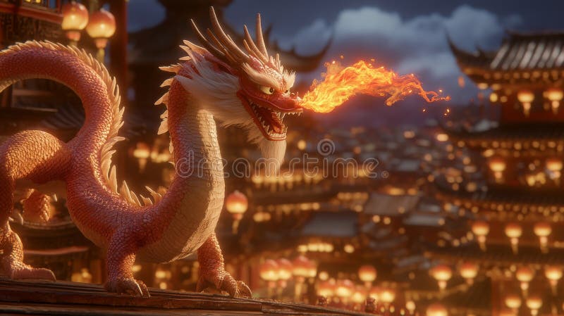 Representation of a Chinese Cartoon Character As a Fire Dragon Stock ...