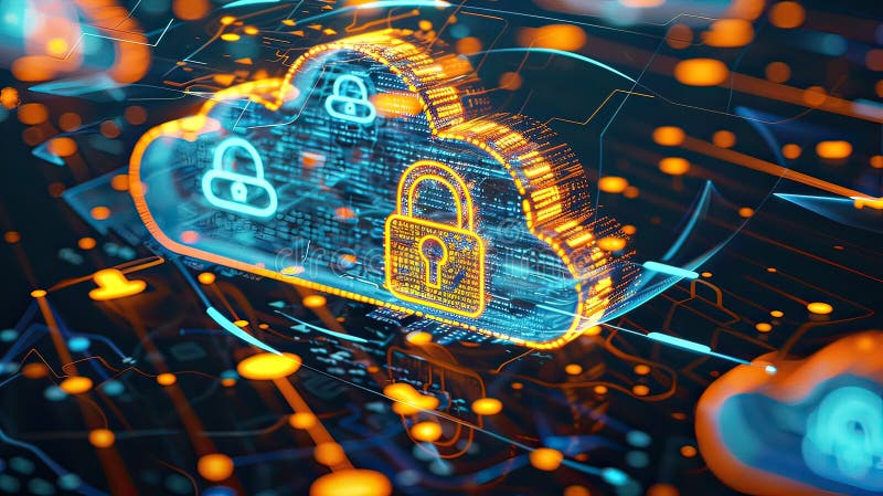 Digital Cloud Security Concept with Locks and Data Flow Stock Photo ...